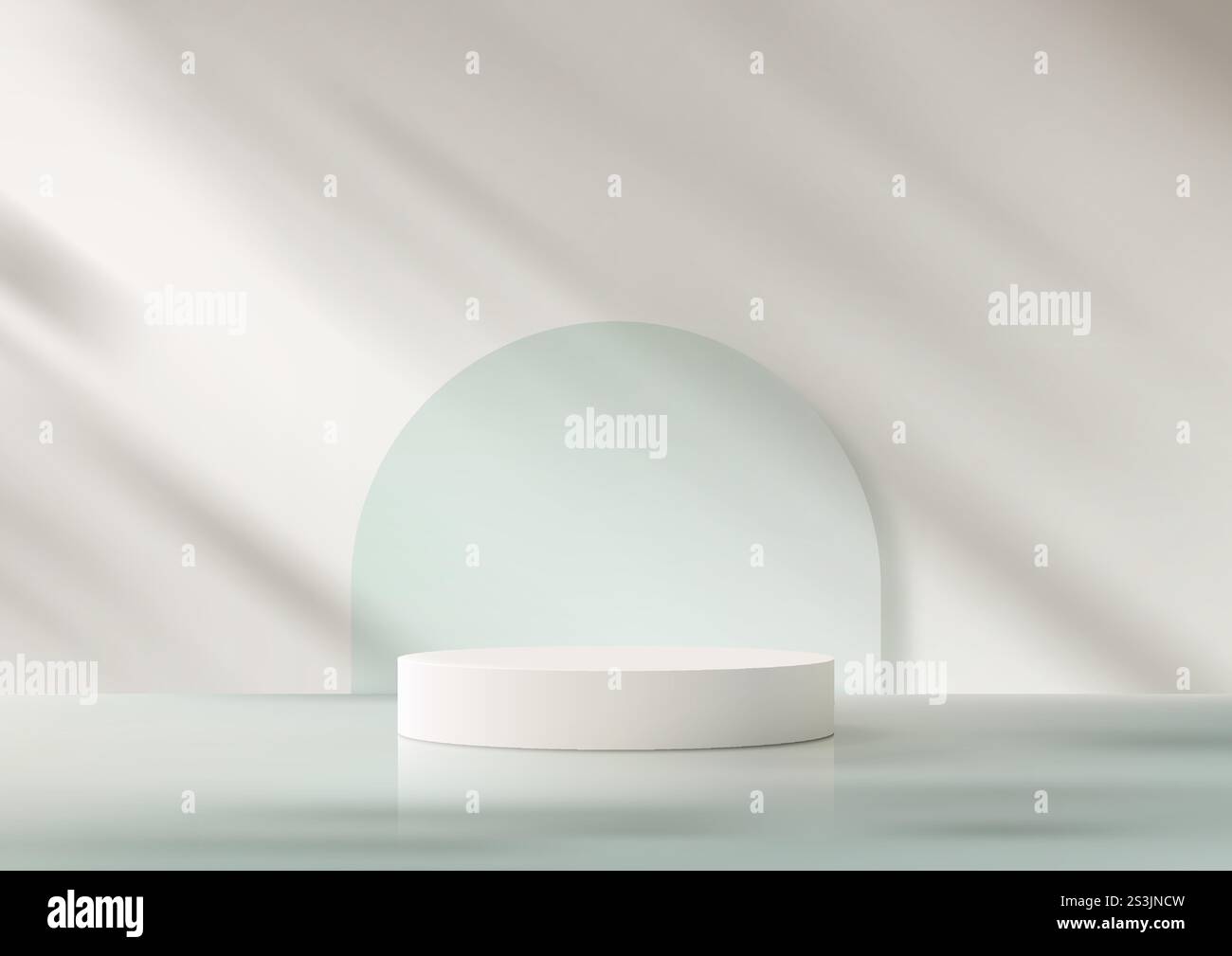 Serene minimalist scene featuring a white cylindrical podium against a ...