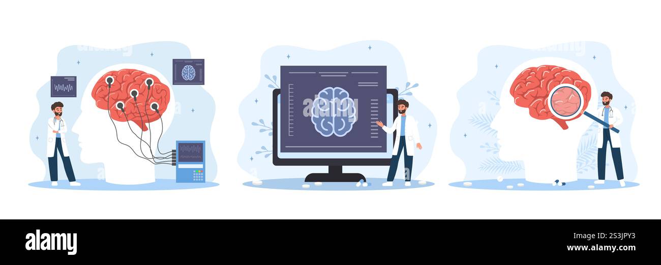 Neurologist concept. Man in medical uniform diagnoses and monitors ...
