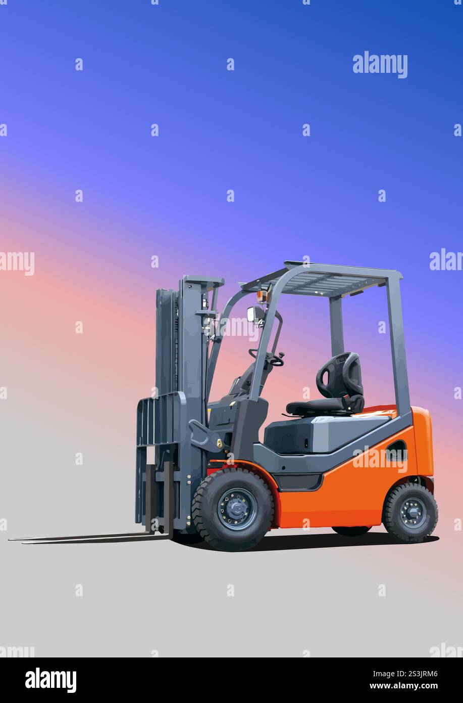 Industrial orange forklift. 3d color vector illustration. Hand drawn ...