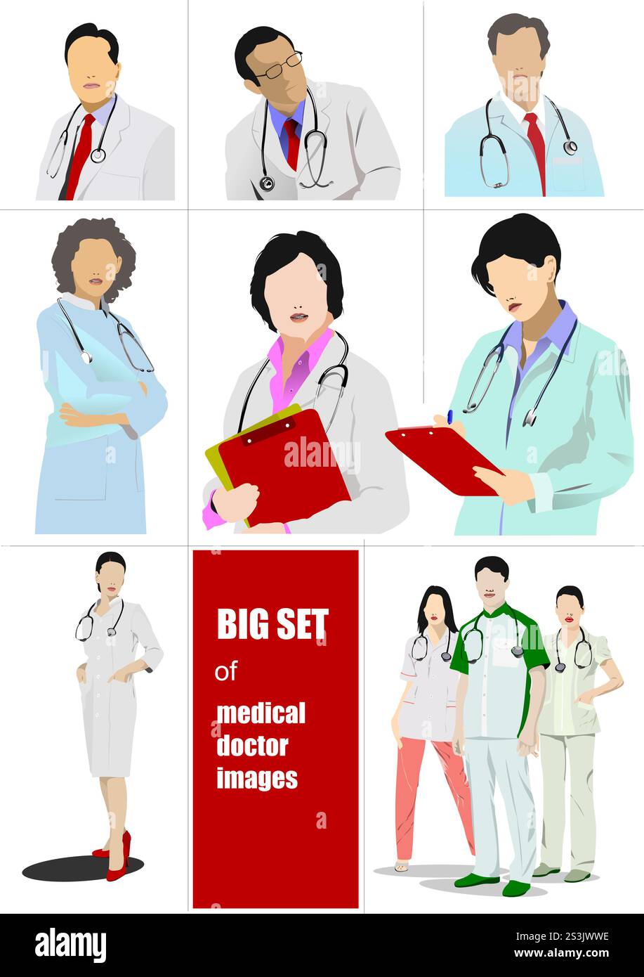 Set of Medical doctor with doctor`s smock and mask. Vector 3d ...