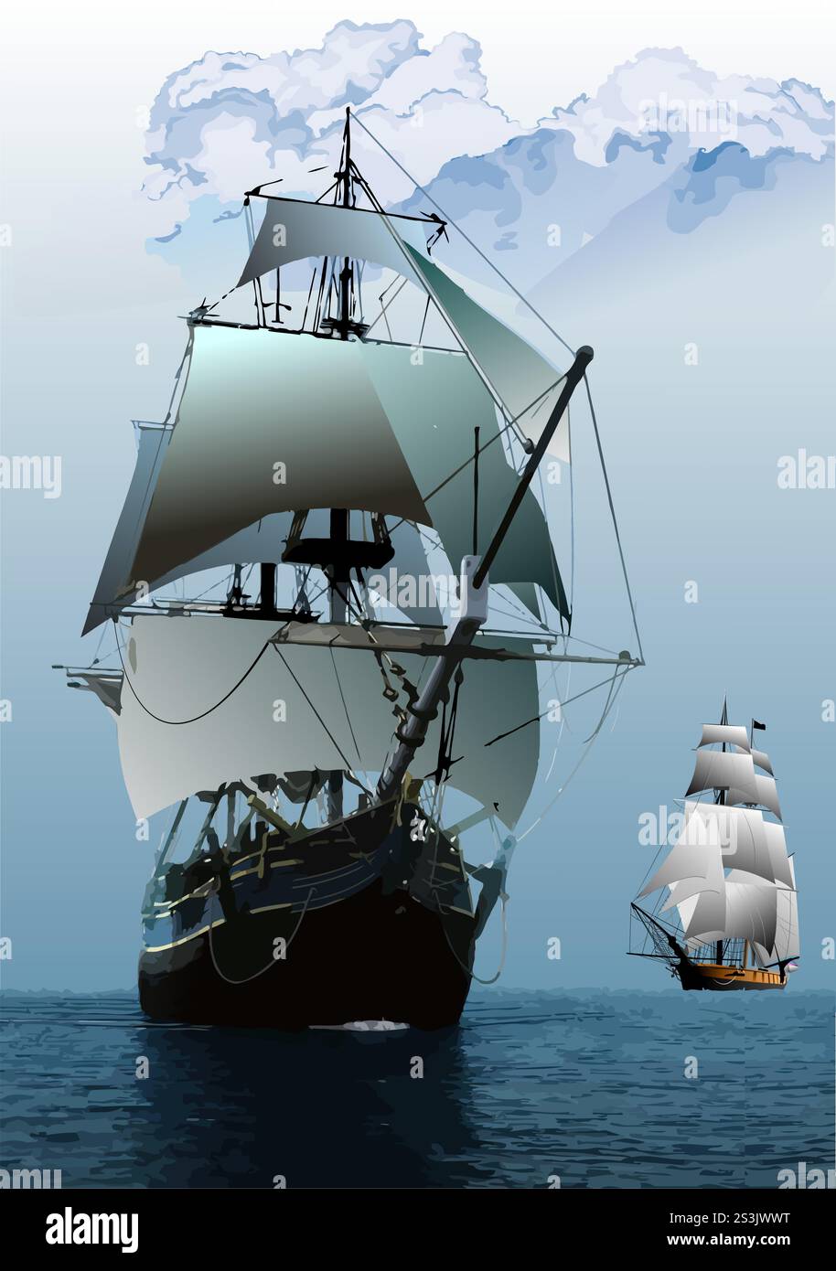 Two old sailing vessels. 3d color vector hand drawn illustration Stock Vector Image & Art - Alamy