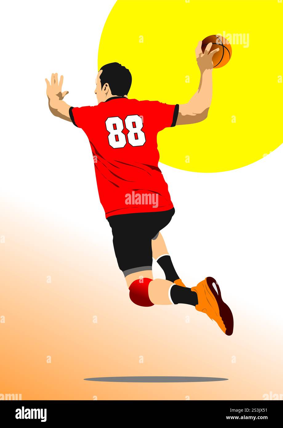 Handball player silhouette. 3d color vector hand drawn illustration ...