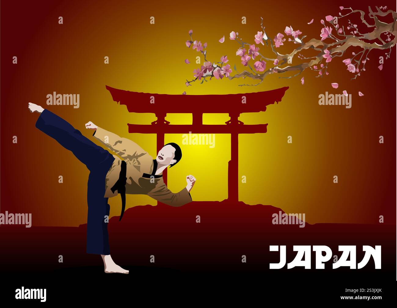 Oriental combat sports. Karate. Colored 3d vector illustration. Hand ...
