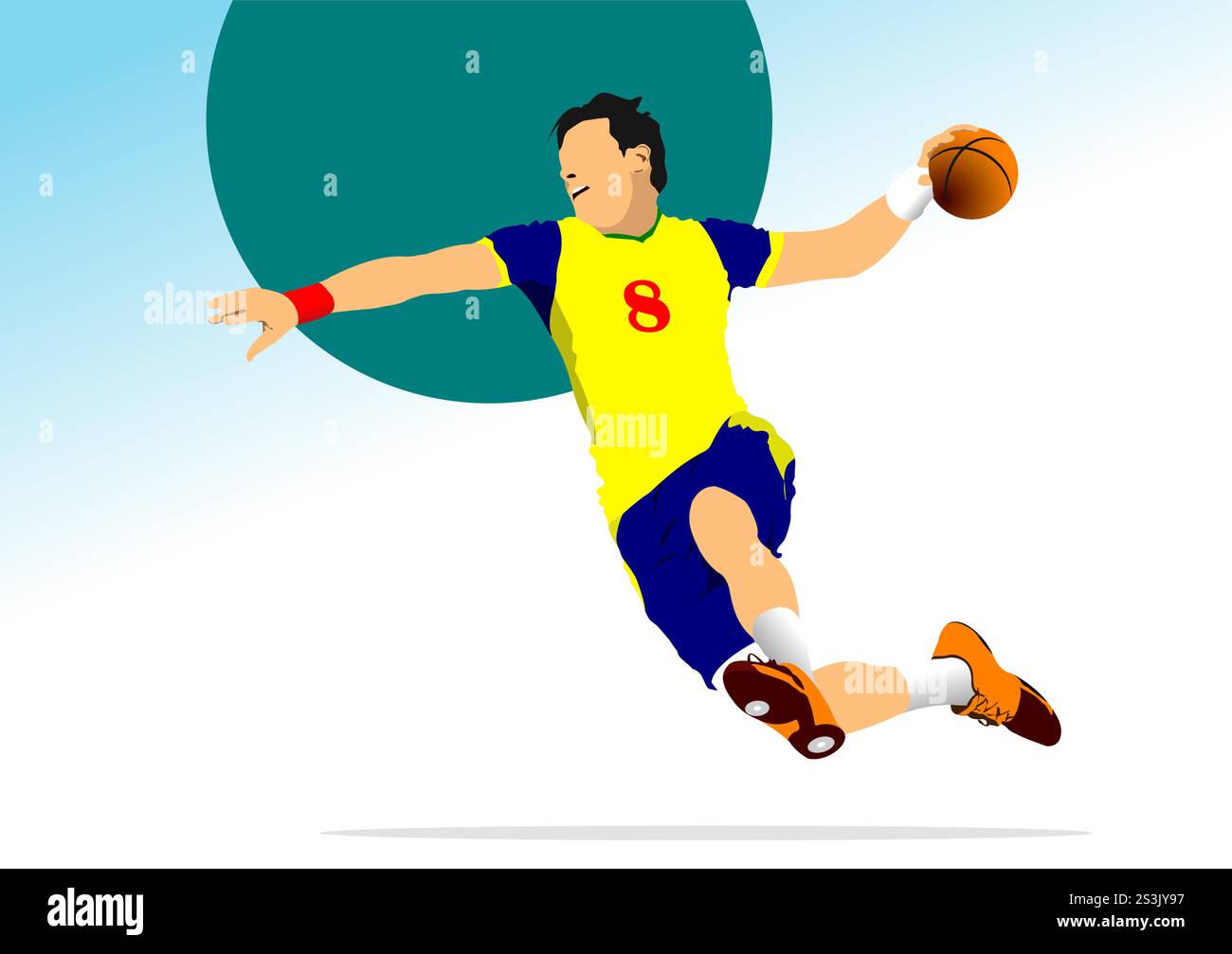 Handball player silhouette. 3d color vector hand drawn illustration ...