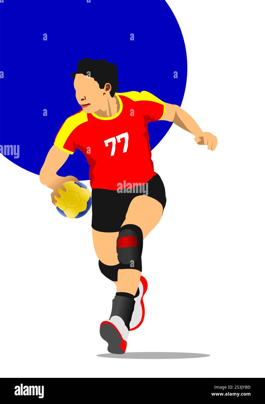 Young man exercising handball player silhouette. 3d color vector ...