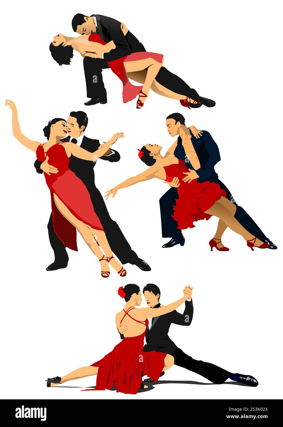 Couple dancing a tango. Vector hand drawn Colored 3d illustration Stock ...