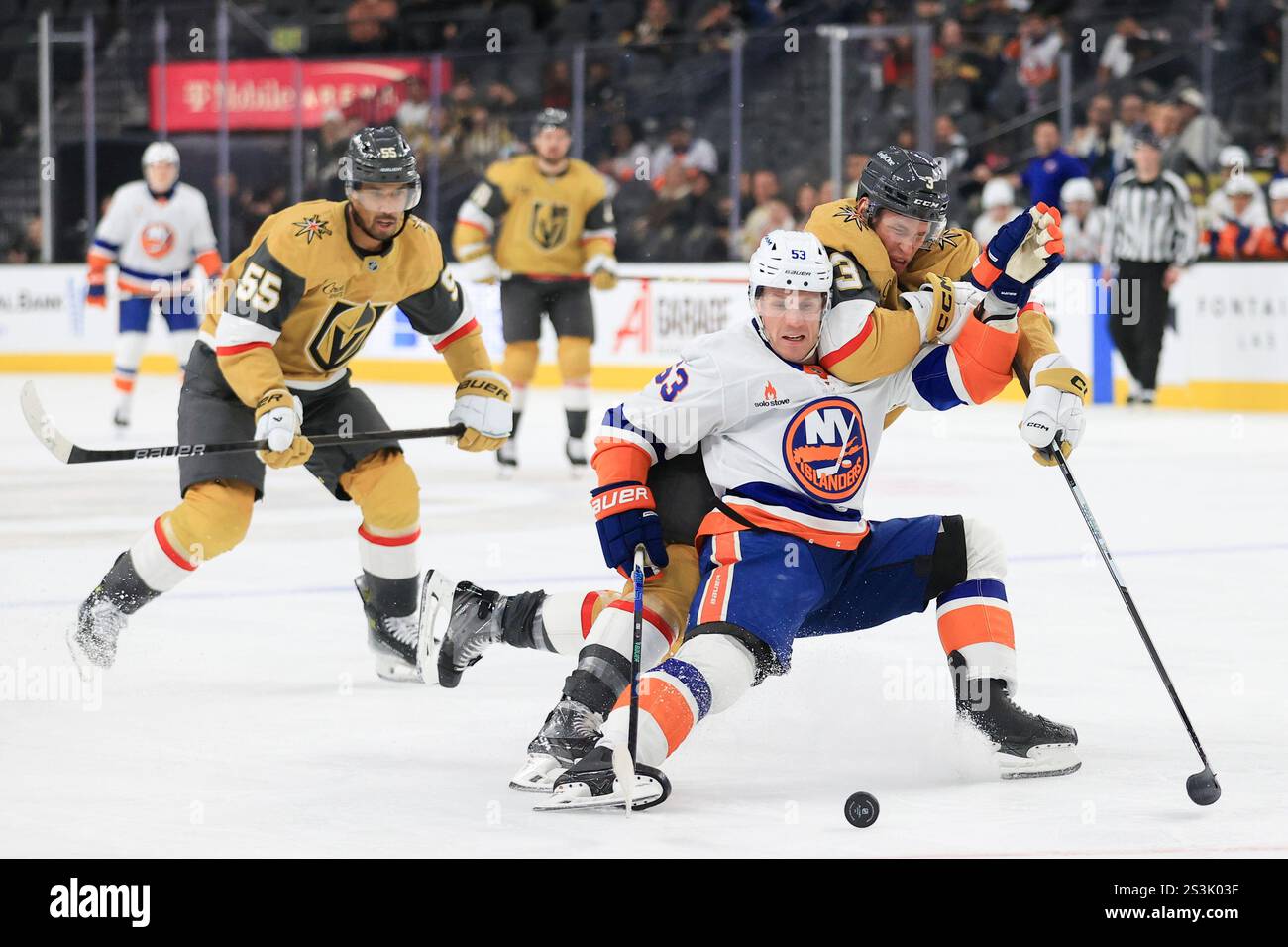 Vegas Golden Knights defenseman Brayden McNabb (3) drags New York ...