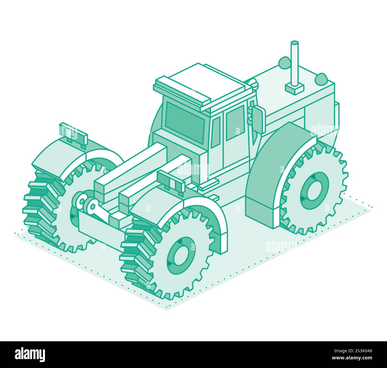 Isometric tractor isolated on white background. Rear view. Vector ...