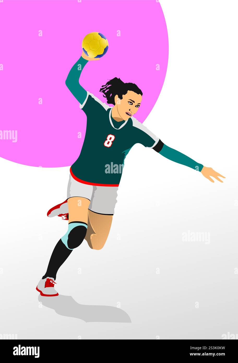 Young man exercising handball player silhouette. 3d color vector ...