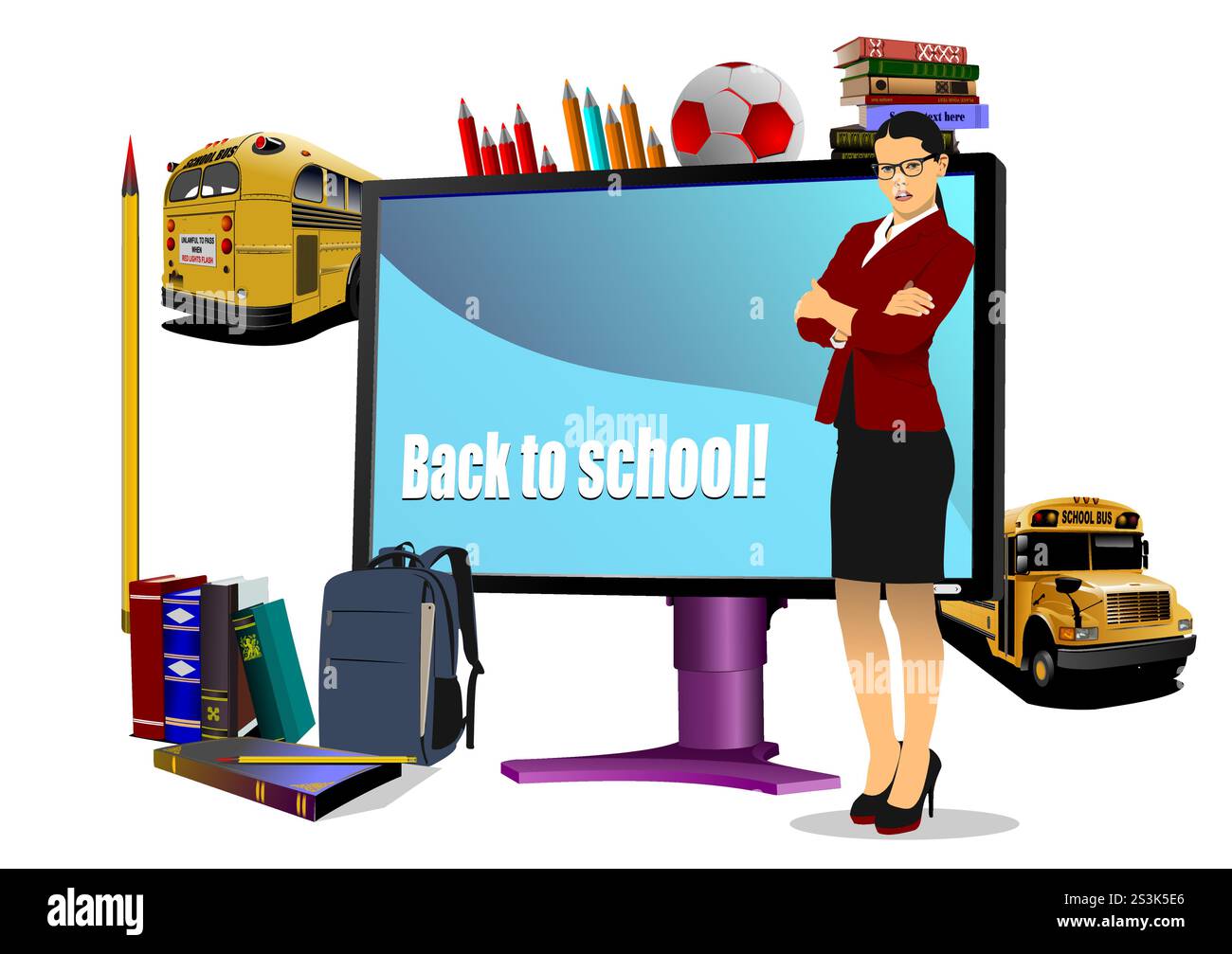 Big abstract set of Back to school with desk and school teacher images ...