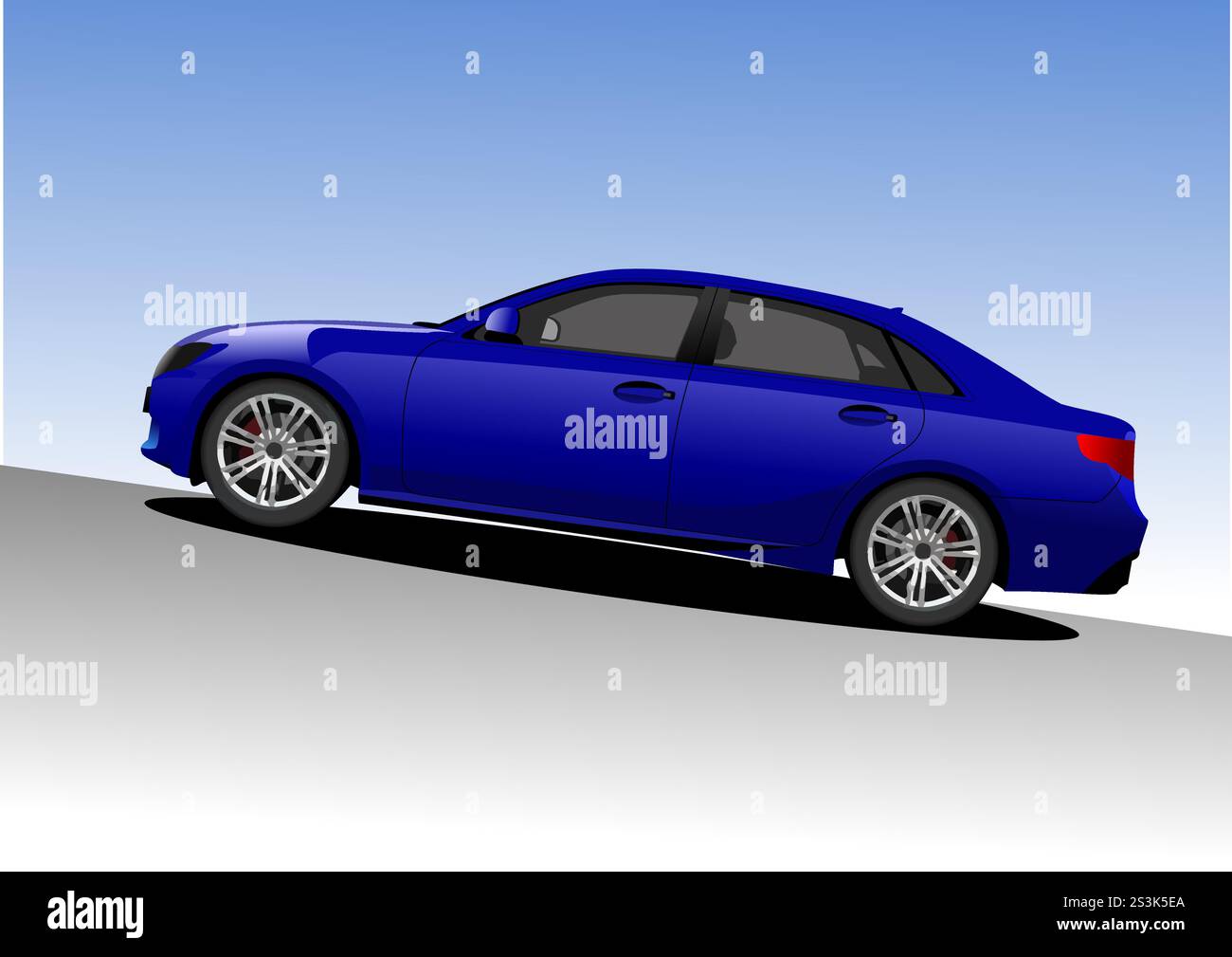 Blue car sedan on the road. Vector 3d hand drawn illustration Stock ...