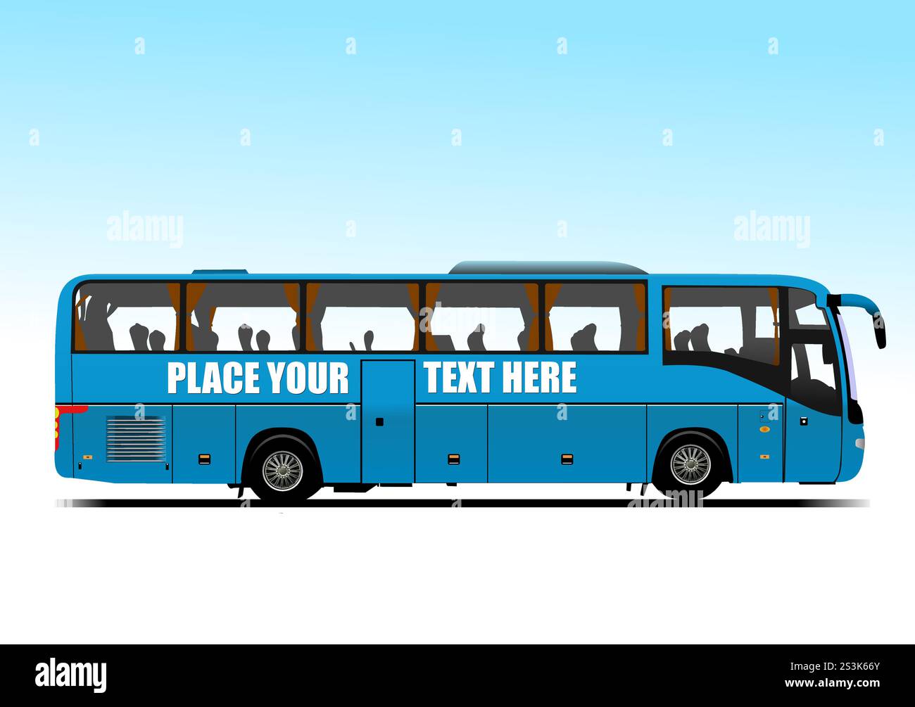 Blue tourist bus. Coach. Vector 3d color hand drawn illustration Stock ...