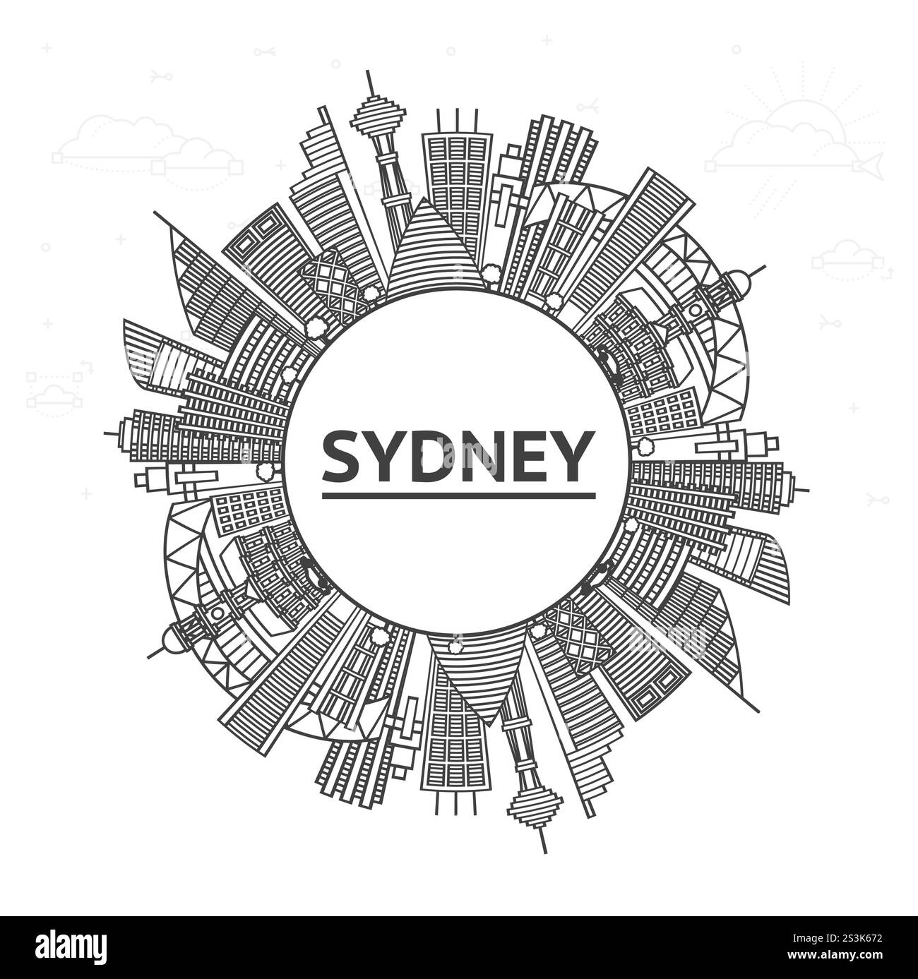 Outline Sydney Australia City Skyline with Modern Buildings and copy ...