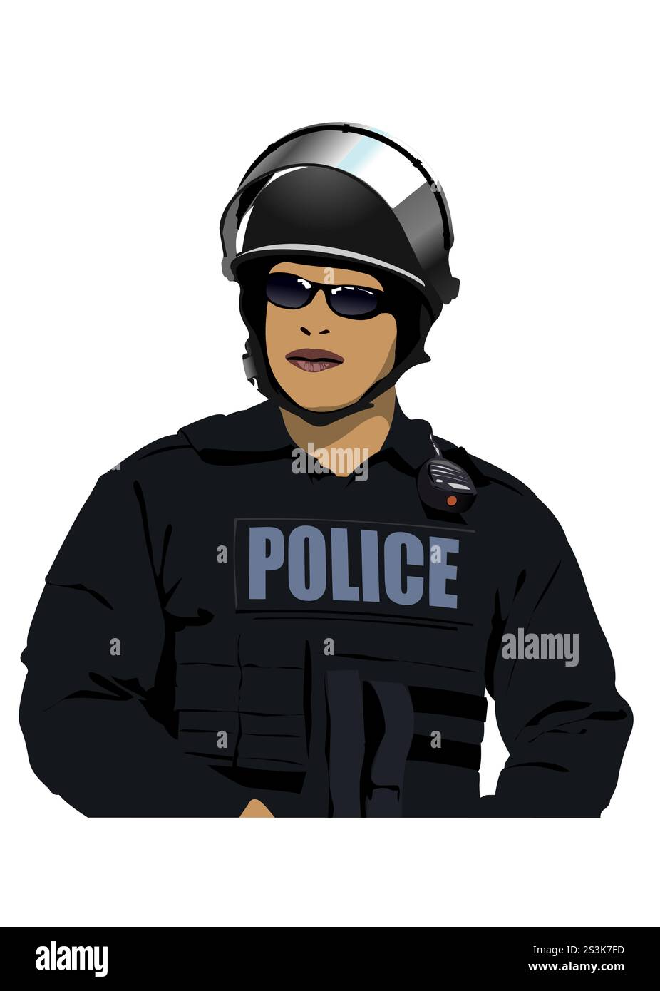 American police officer in protective body armor. 3d color vector hand ...