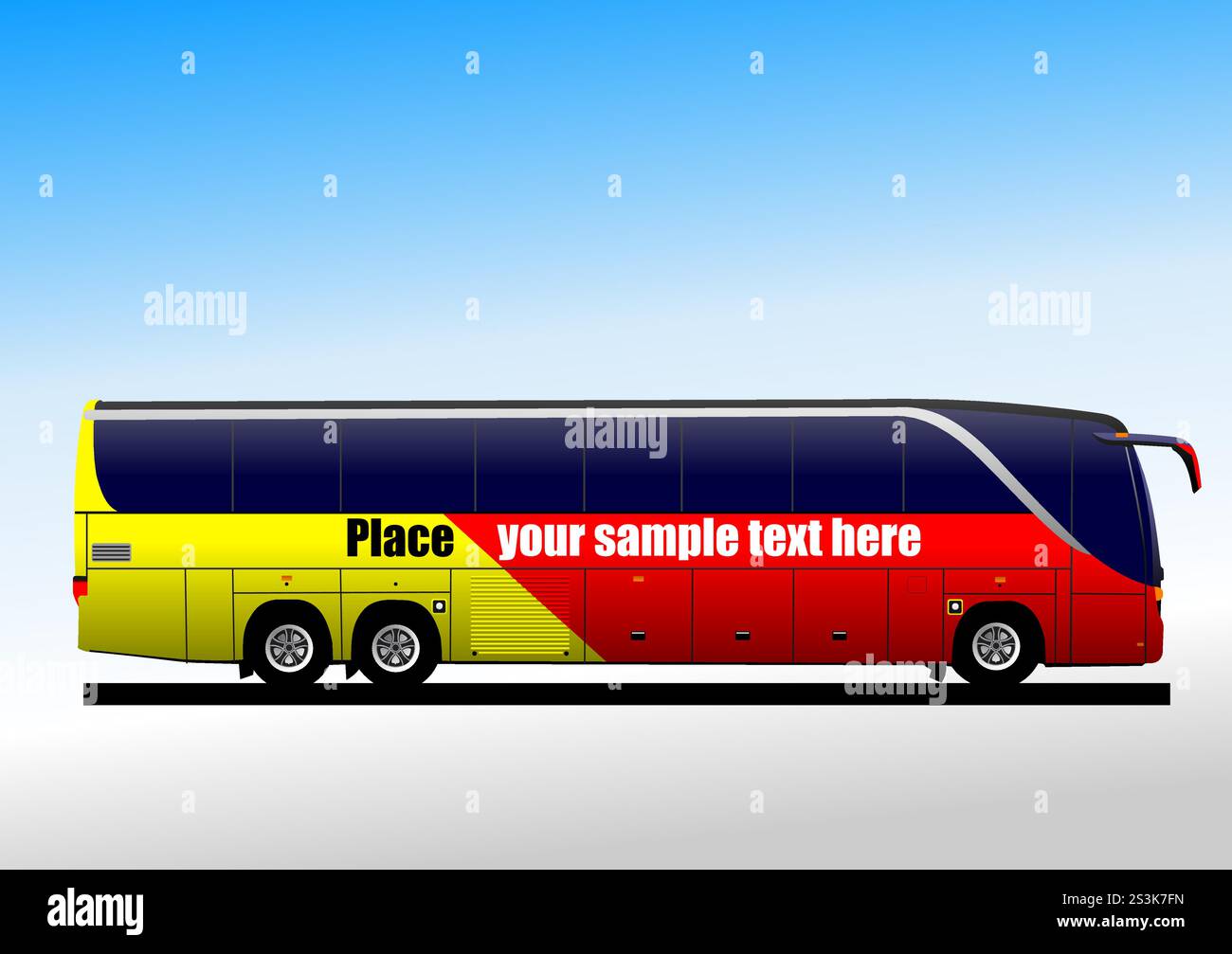 Red-yellow tourist bus. Coach. Vector 3d color hand drawn illustration Stock Vector Image & Art ...