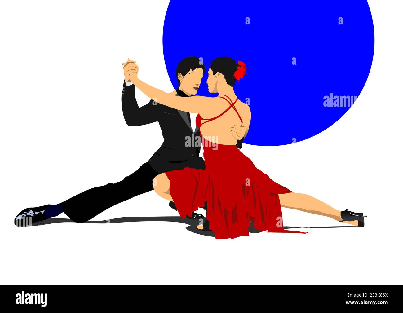 Couple dancing a tango. Vector hand drawn Colored 3d illustration Stock ...