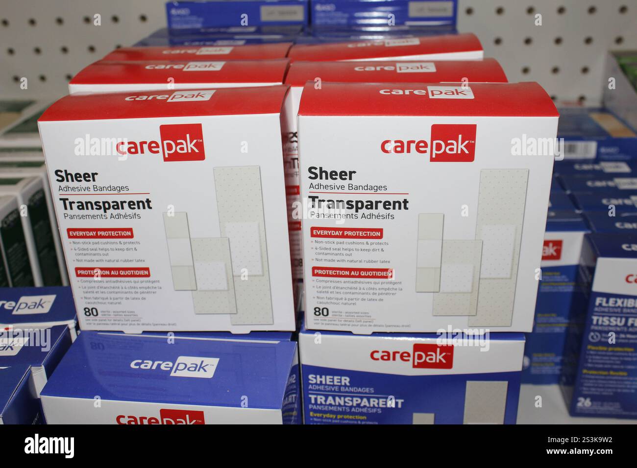 care pak band aids in boxes closeup on a shelf at a Dollar Tree Stock ...