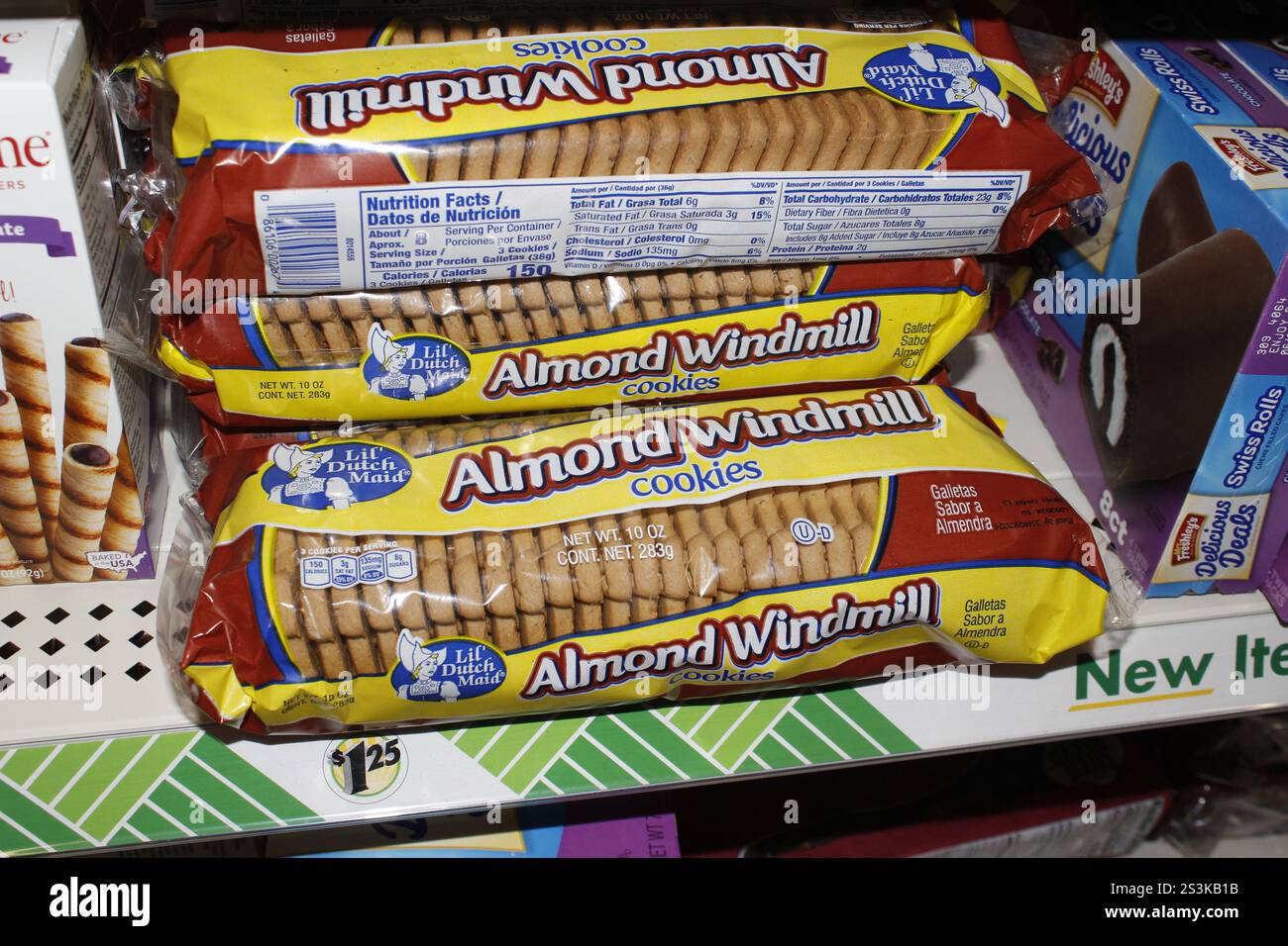 Lil Dutch Maid Almond Windmill Cookies closeup on a shelf Stock Photo ...