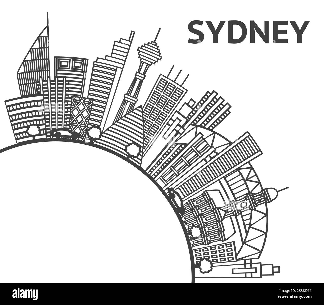 Outline Sydney Australia City Skyline with Modern Buildings and copy ...