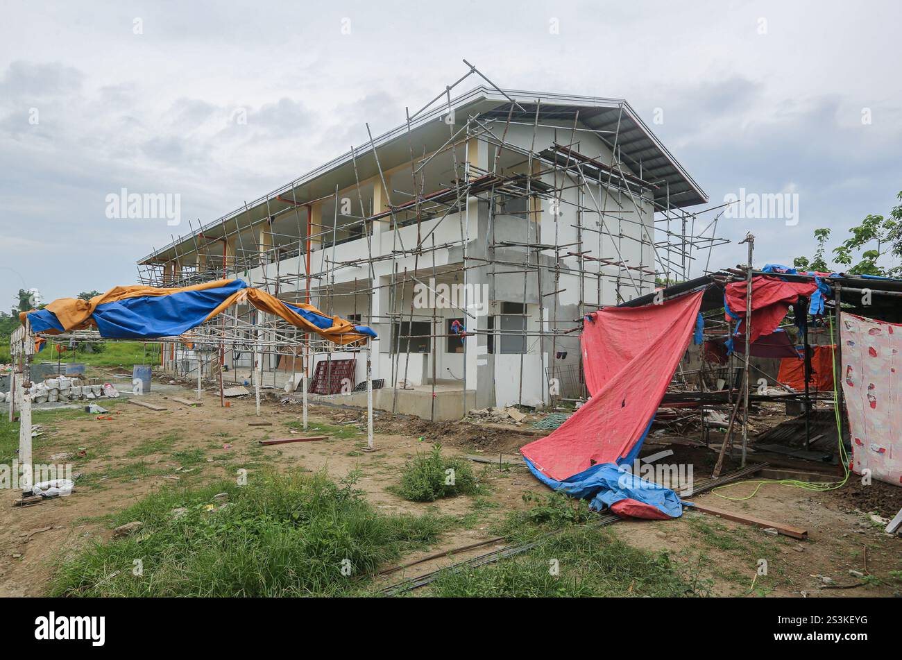 New school building under construction, rural Philippines, part of ...
