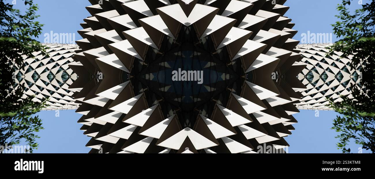 Panorama mirroring effect of Esplanade. Abstract or futuristic view of ...