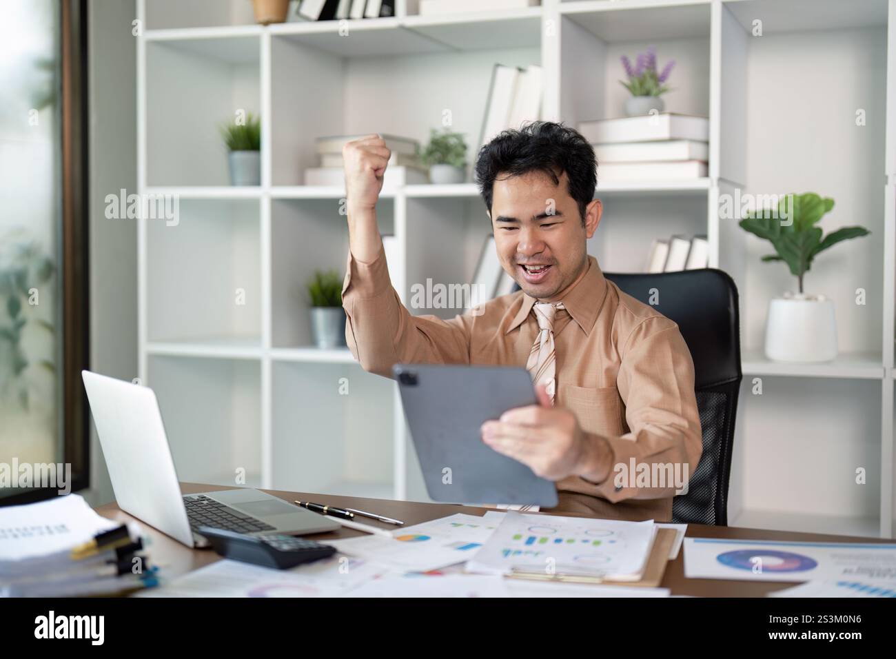 Business success celebration office environment digital achievement ...