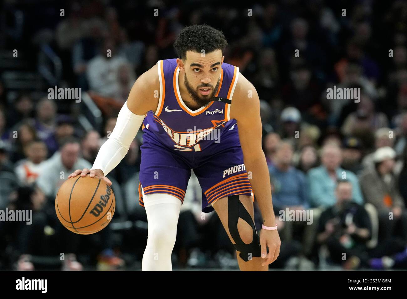 Phoenix Suns guard Tyus Jones dribbles the ball against the Atlanta ...