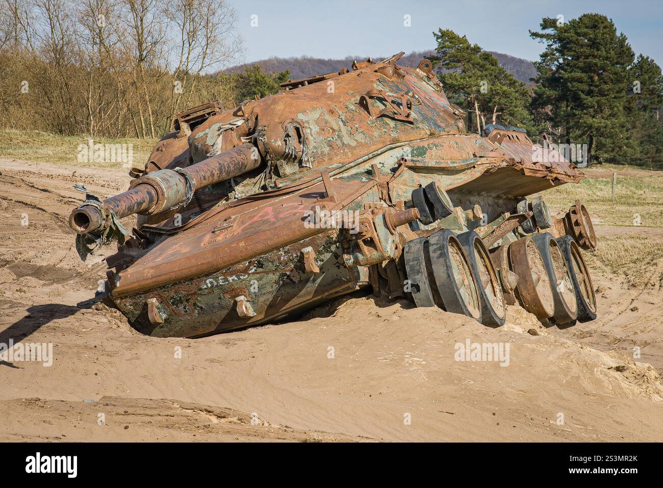 Destroyed tank, shelled and old Stock Photo - Alamy
