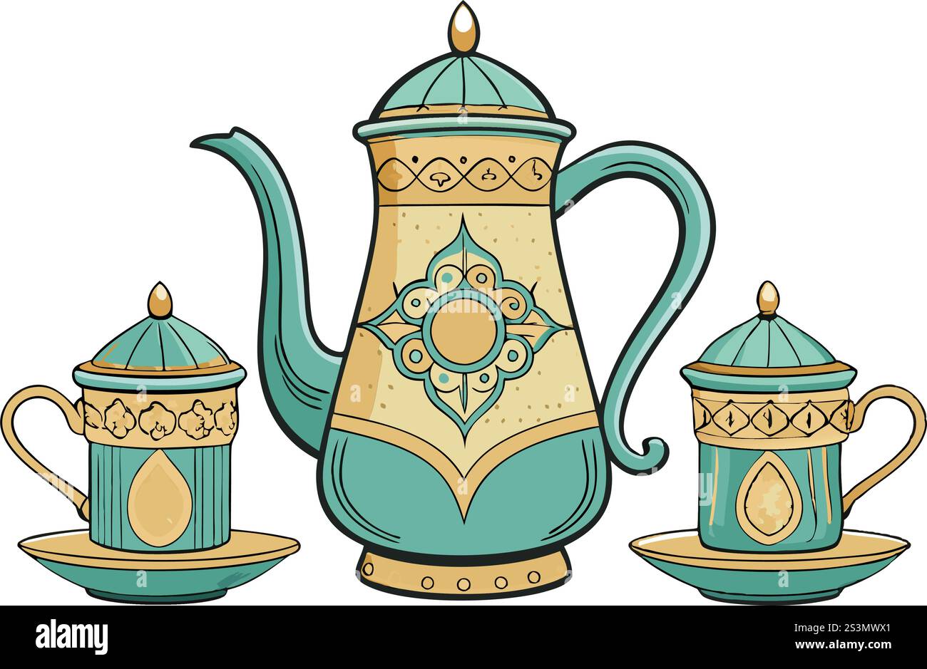 Elegant traditional teapot set with intricate Islamic designs, perfect ...