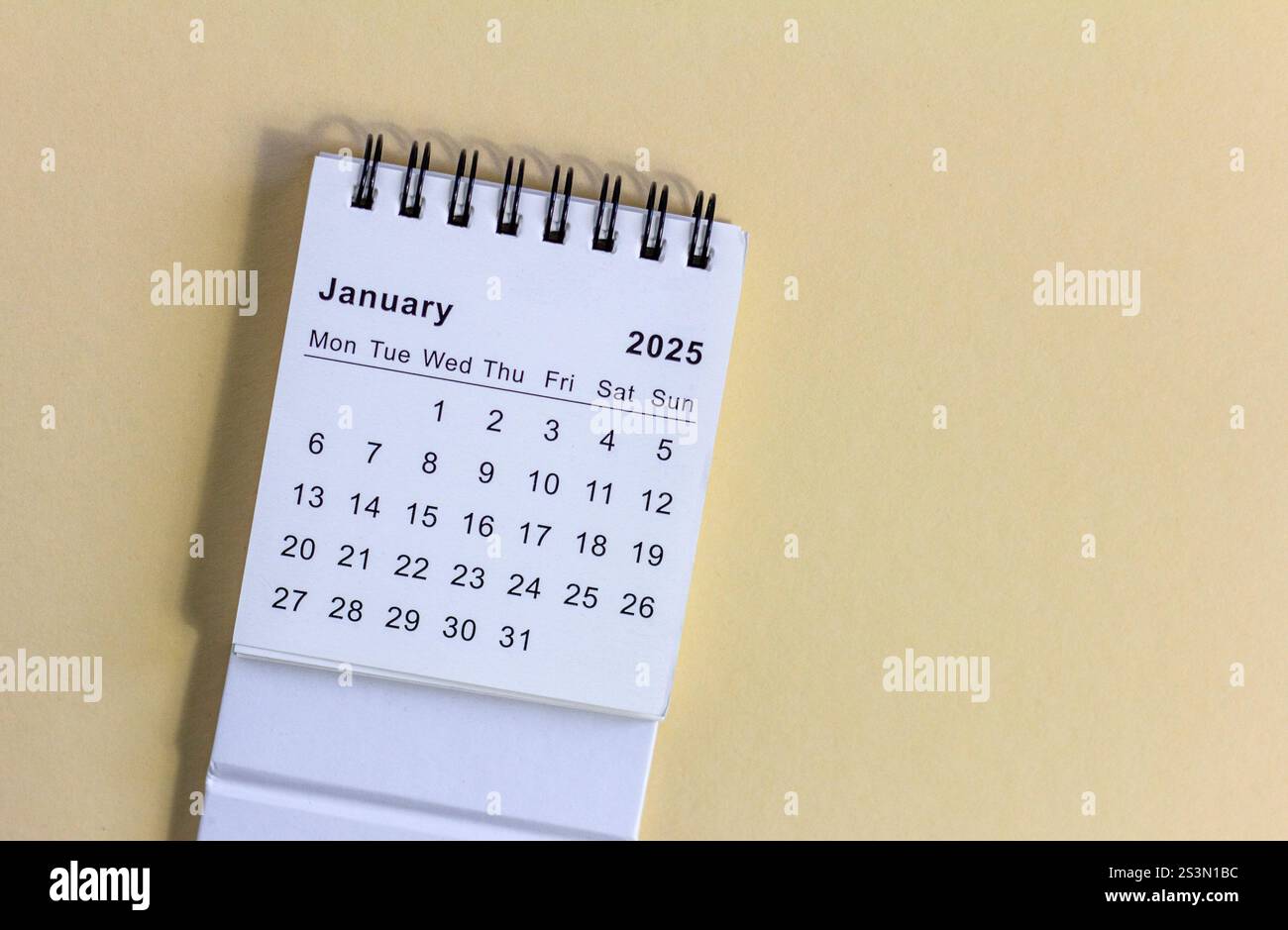 Hello January. January 2025 planning calendar on beige background Stock ...