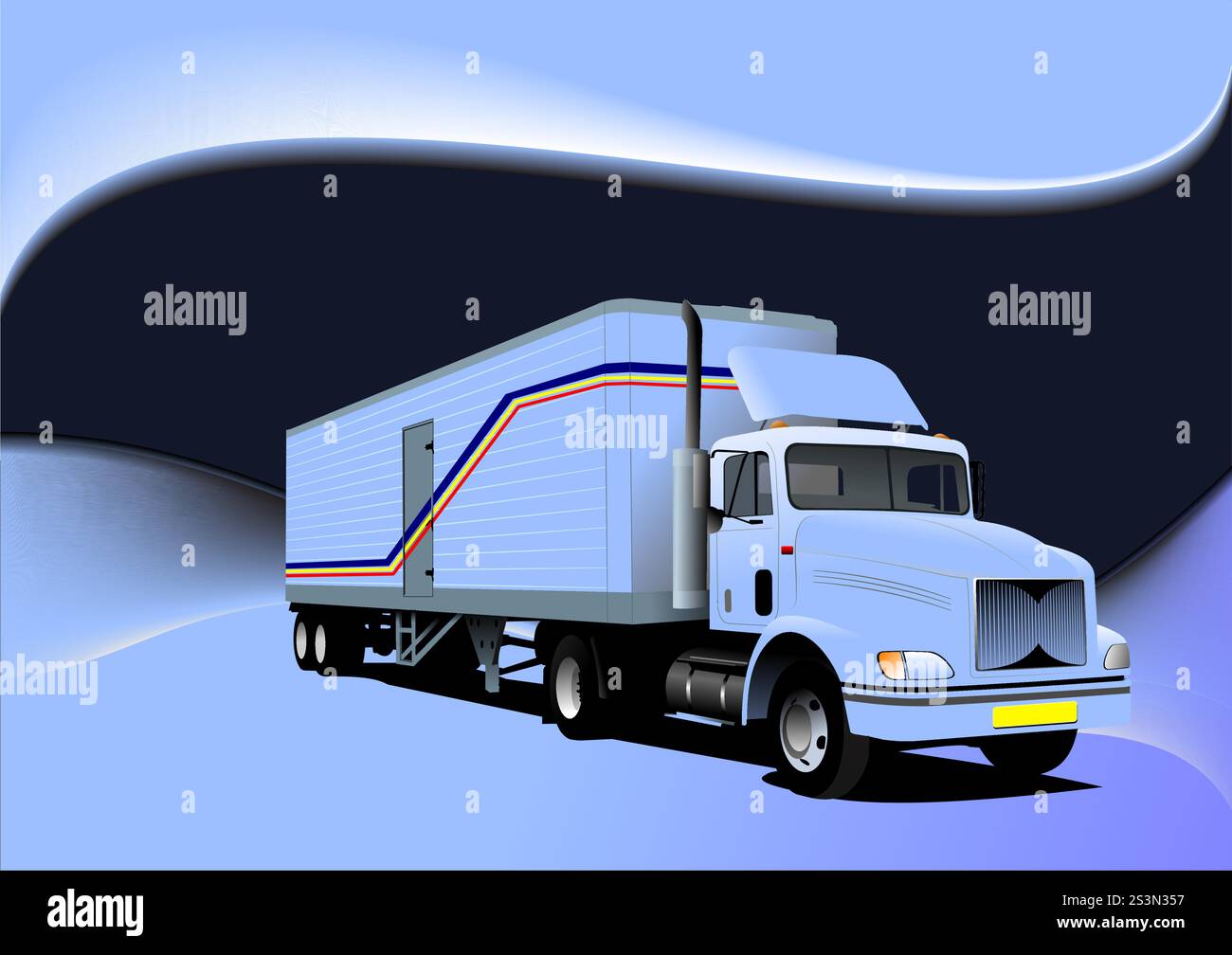 Light blue truck on the blue-black abstract background. Vector 3d hand ...