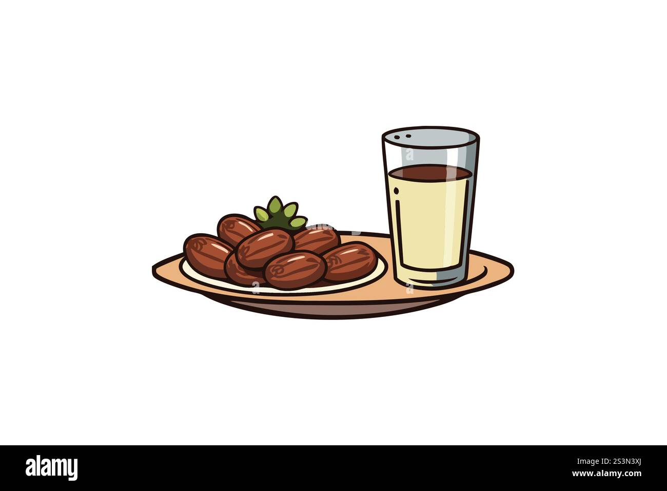 Clean vector graphic of a plate with dates and a glass of water ...