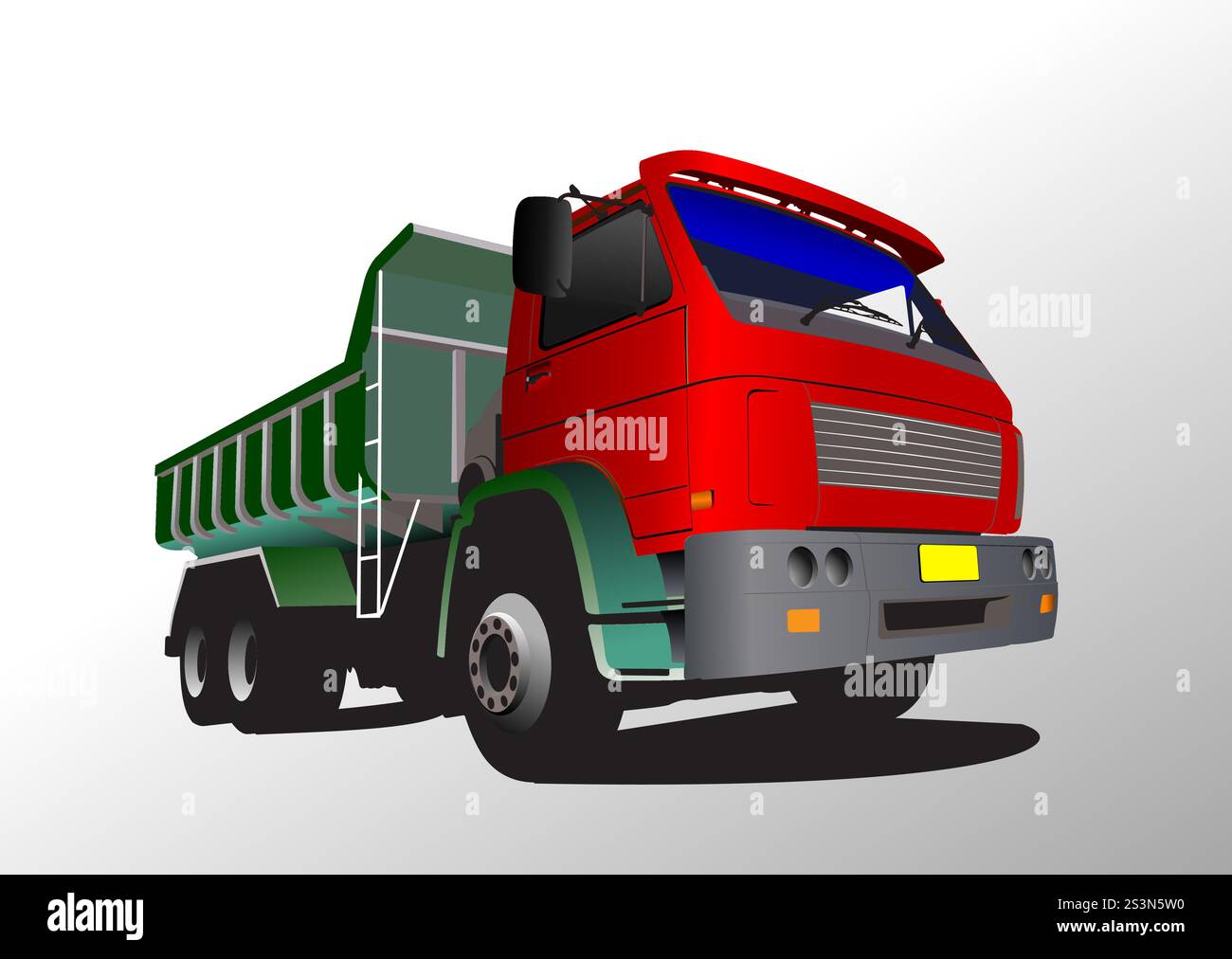 Red-green truck on the road. Lorry. Vector 3d hand drawn illustration ...