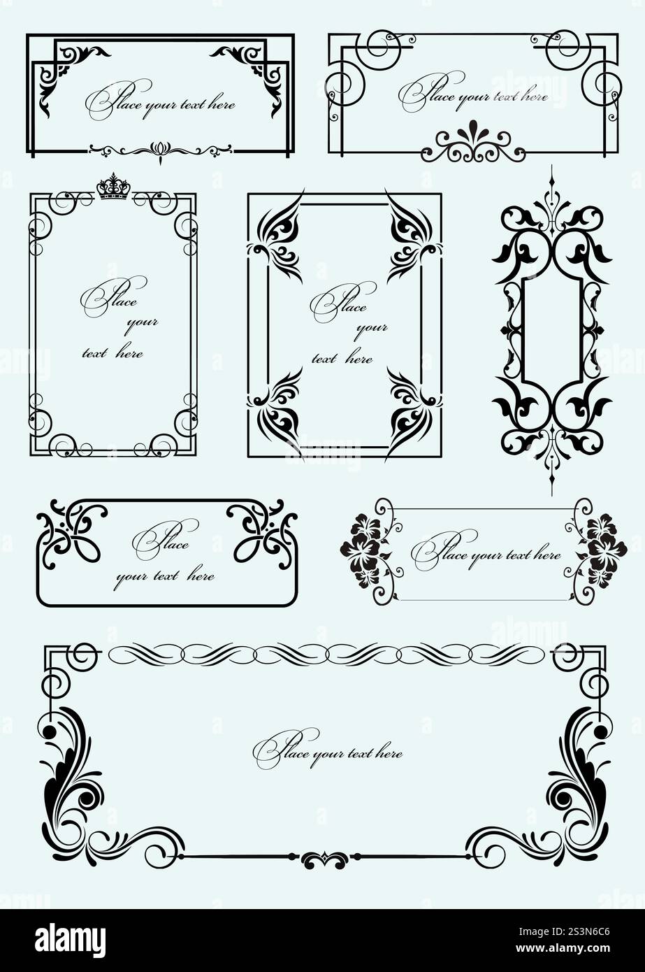 Set of black decorative frames. Can be used as invitation card. Vector ...