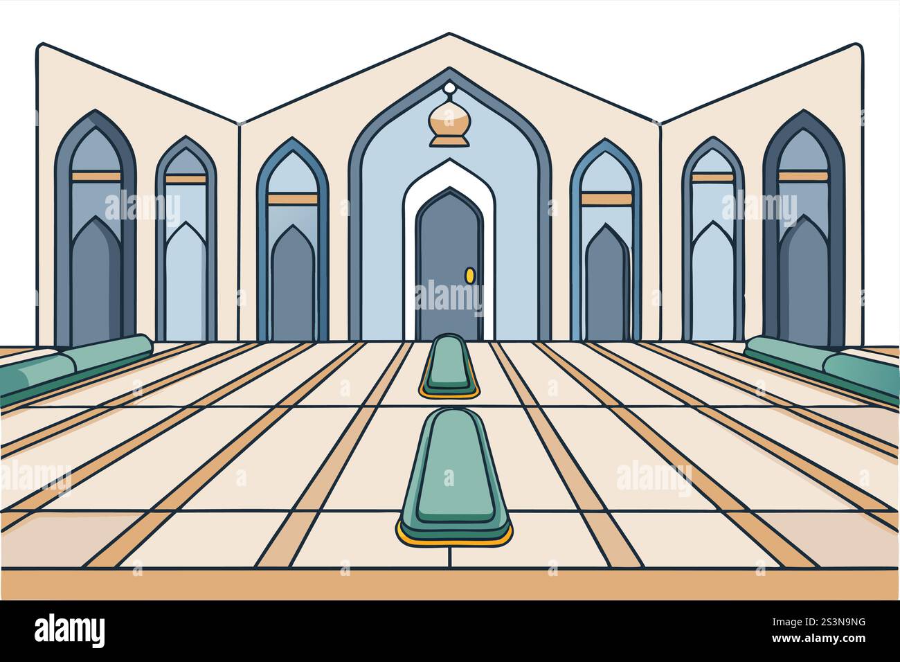 Elegant vector graphic showcasing an Islamic mosque interior, detailed ...