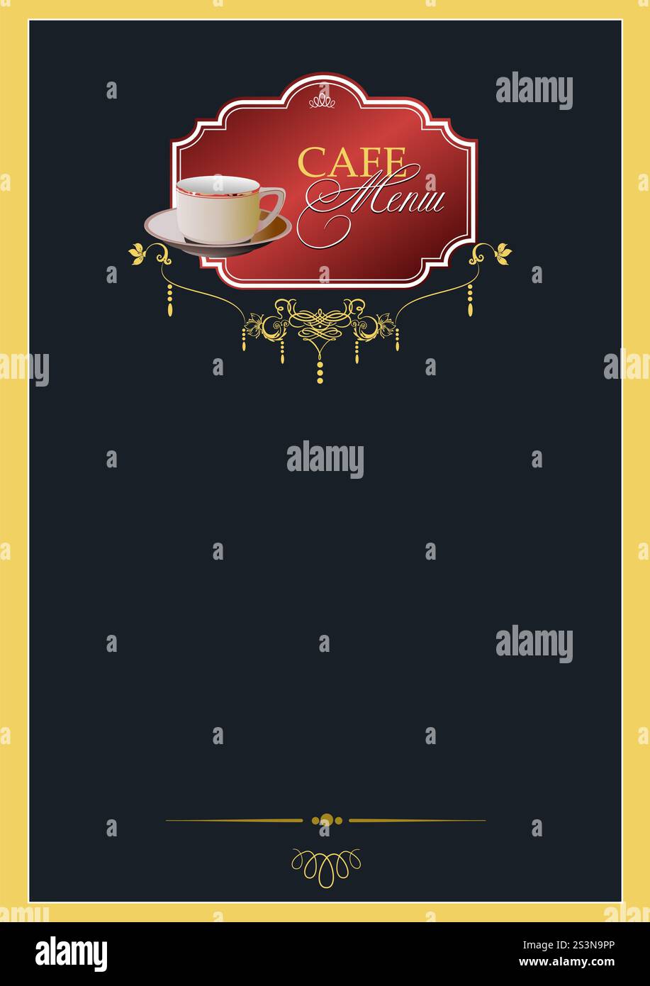 Cafe menu with gray cup image. Vector 3d hand drawn illustration Stock ...