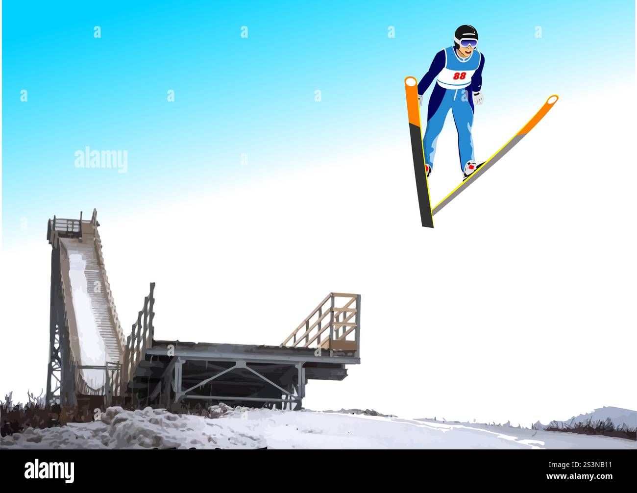 Ski Jumping Winter Sports. 3d vector color hand drawn illustration ...