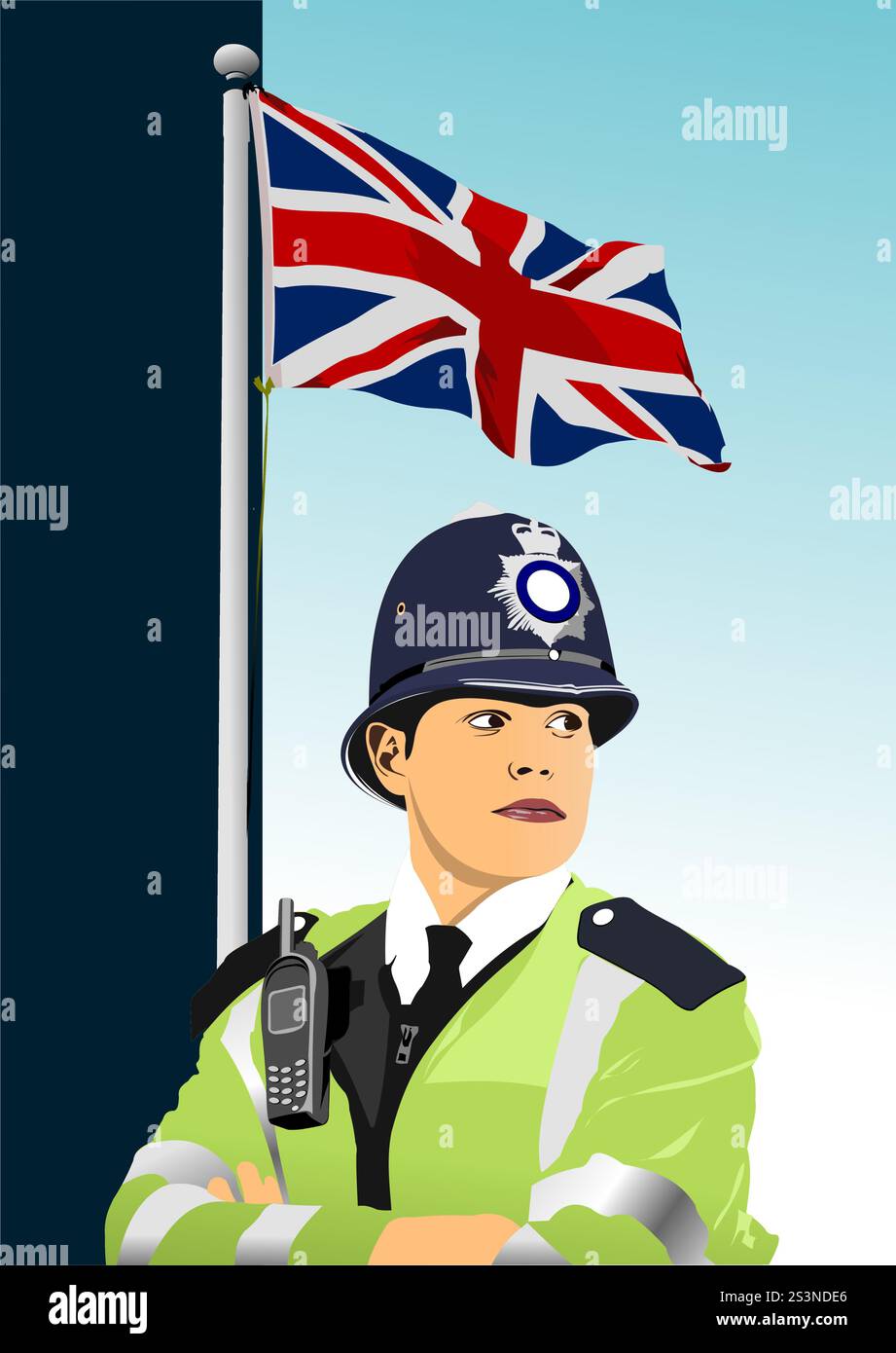 London Policeman. Vector 3d illustration. Hand drawn illustration Stock ...