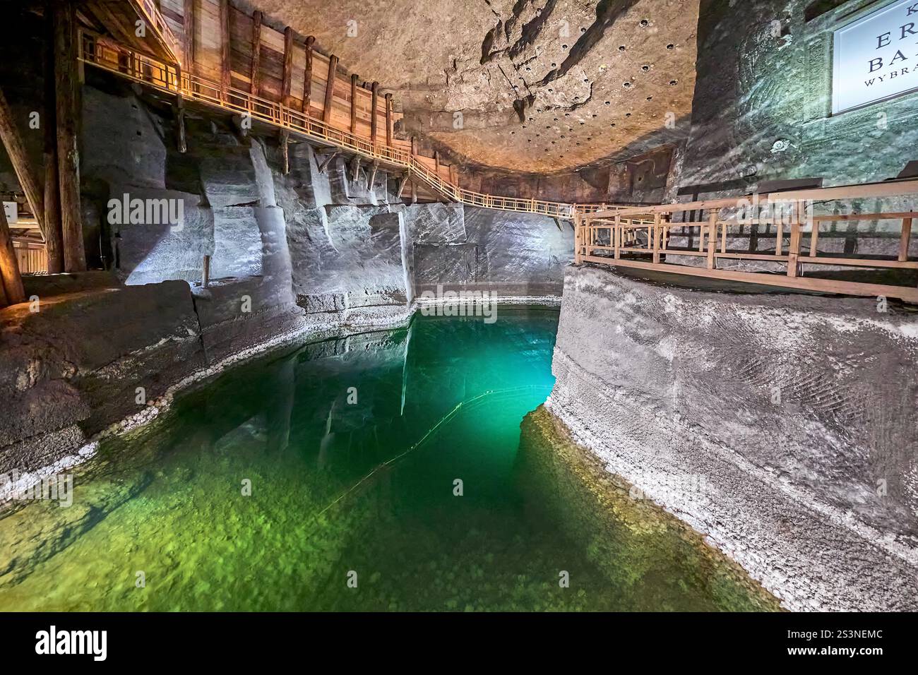 Underground lake deep down in the 13th century Wieliczka Salt Mine ...