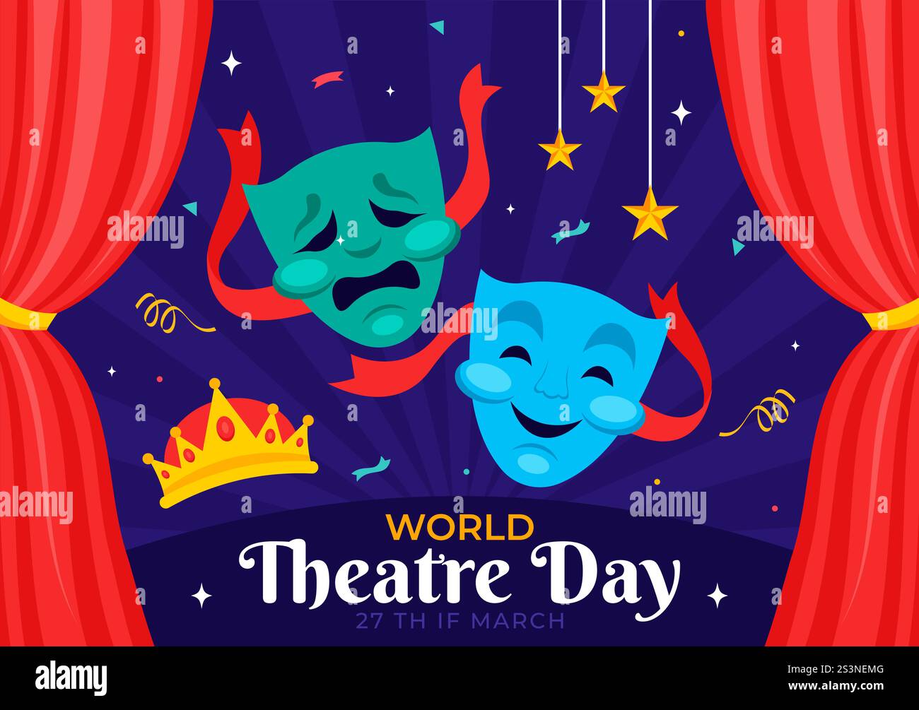 World Theatre Day Vector Illustration featuring Comedy and Tragedy ...