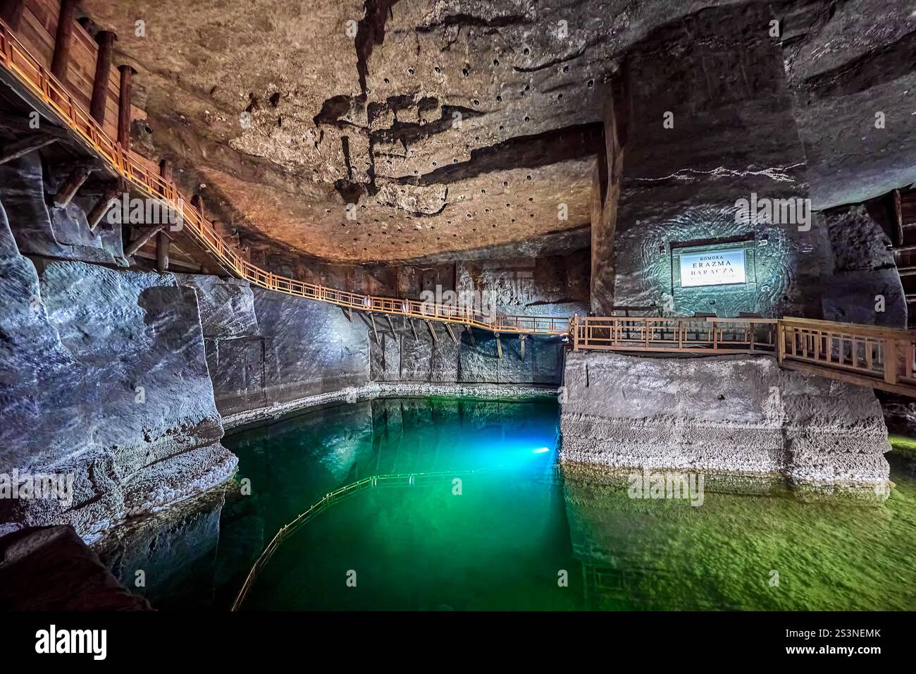 Underground lake deep down in the 13th century Wieliczka Salt Mine ...