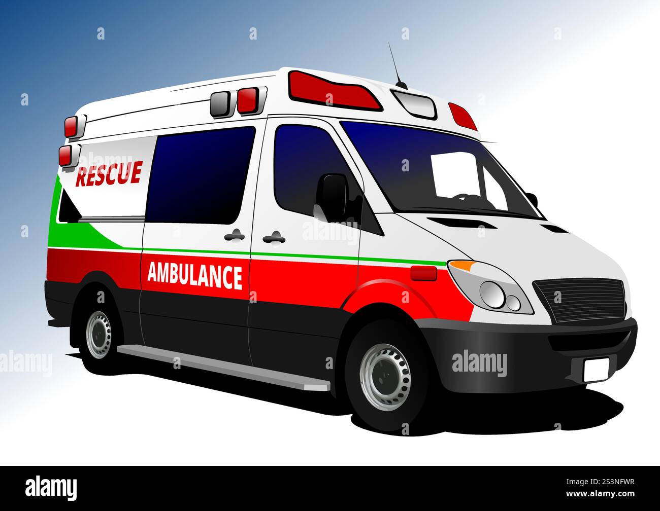 Modern ambulance van over white. Colored vector 3d hand drawn ...