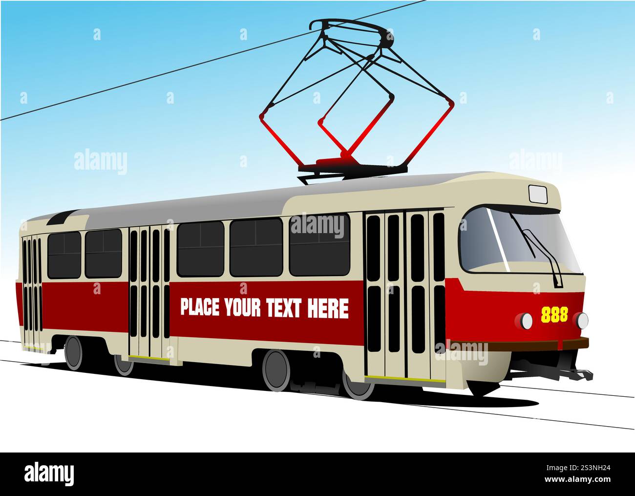 City transport. Tram. Colored Vector 3d hand drawn illustration Stock ...