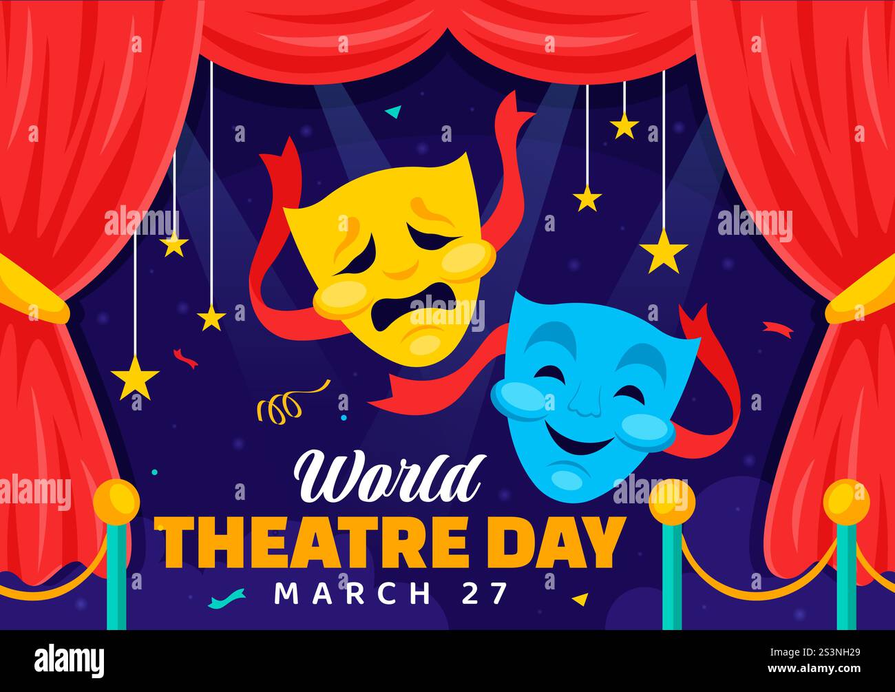 World Theatre Day Vector Illustration featuring Comedy and Tragedy ...