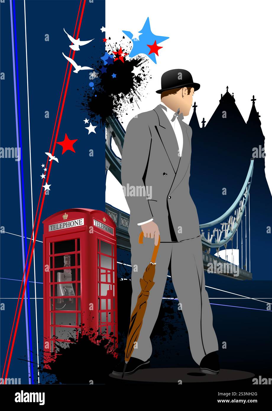 Cover for brochure with London images. Vector 3d hand drawn ...