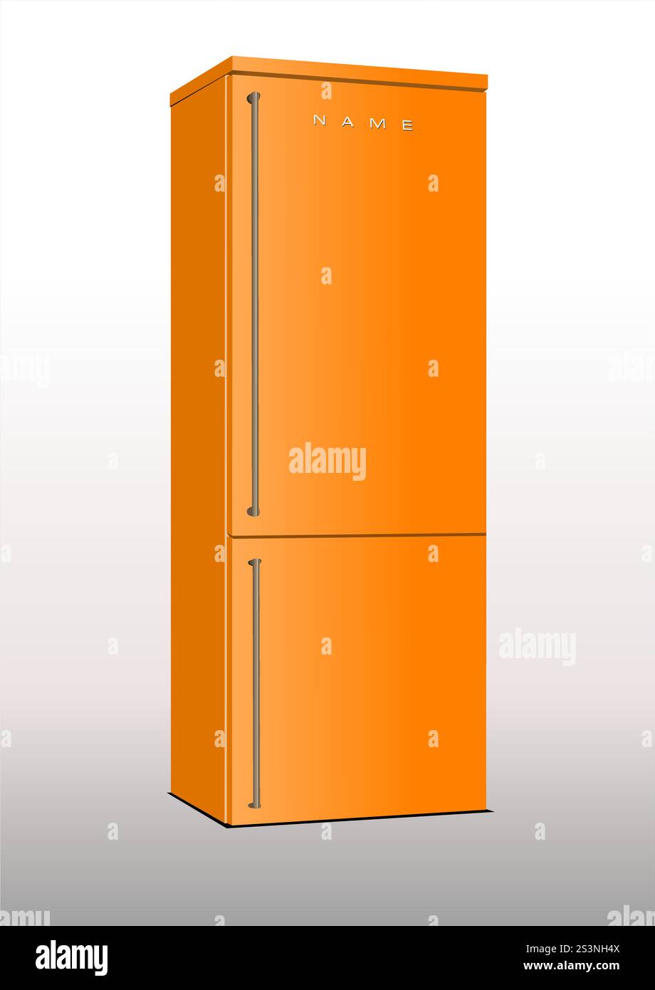 Orange Domestic refrigerator. 3d color vector hand drawn illustration ...