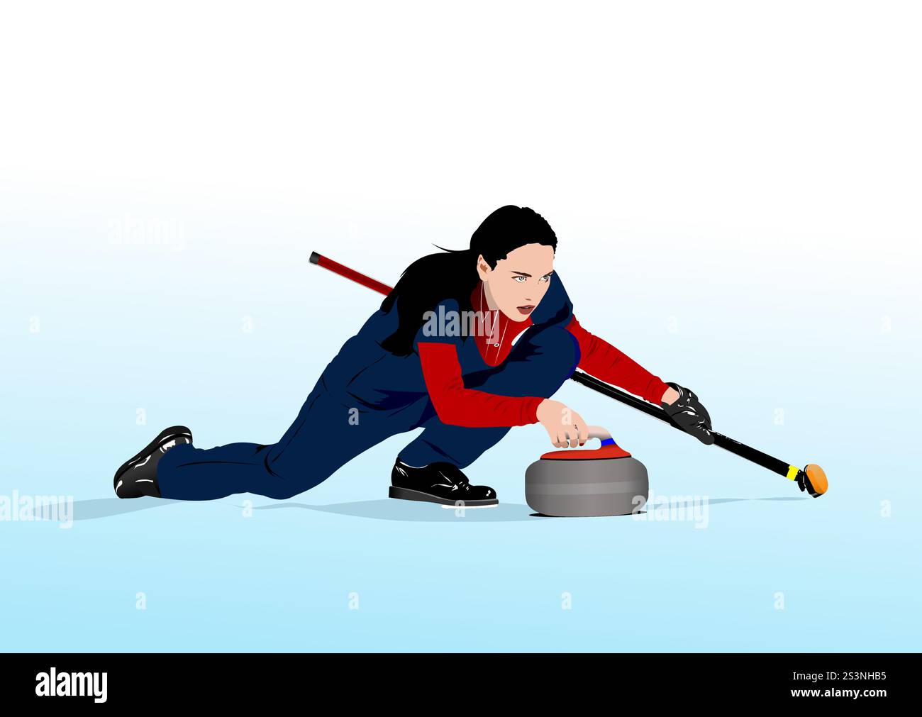 Curling Women. 3d vector color hand drawn illustration Stock Vector ...