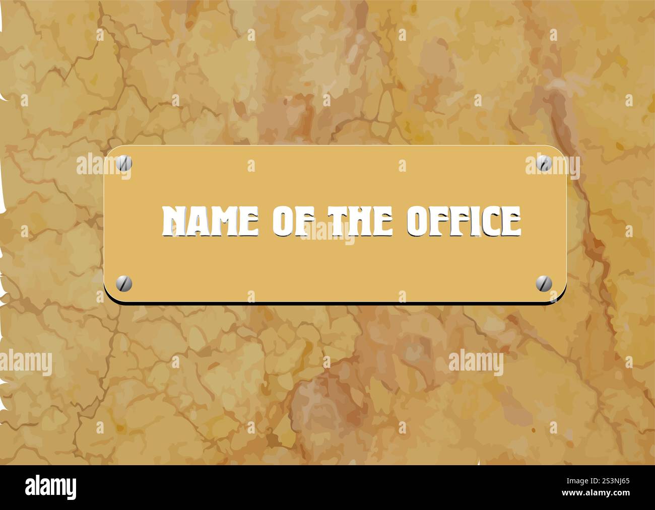 Signboard of the office on marble texture background. 3d vector color ...