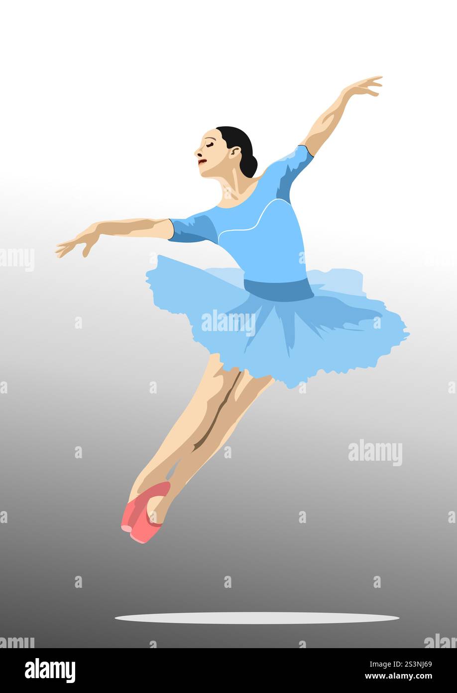 Classical ballet dancers. Colored 3d illustration. Hand drawn ...