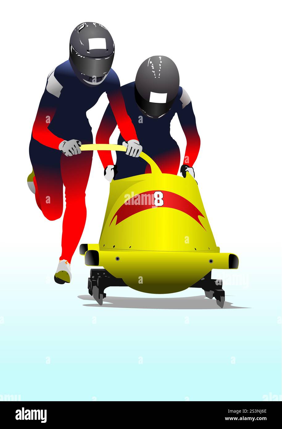 Two men team bobsleigh. 3d vector color hand drawn illustration Stock ...
